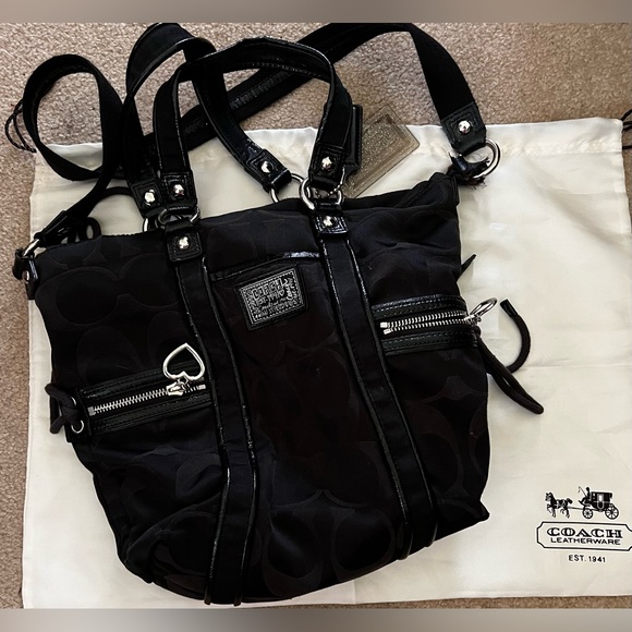 Coach | Bags | Coach Poppy Classic C Monogrammed Black Hobo Bag F201 ...